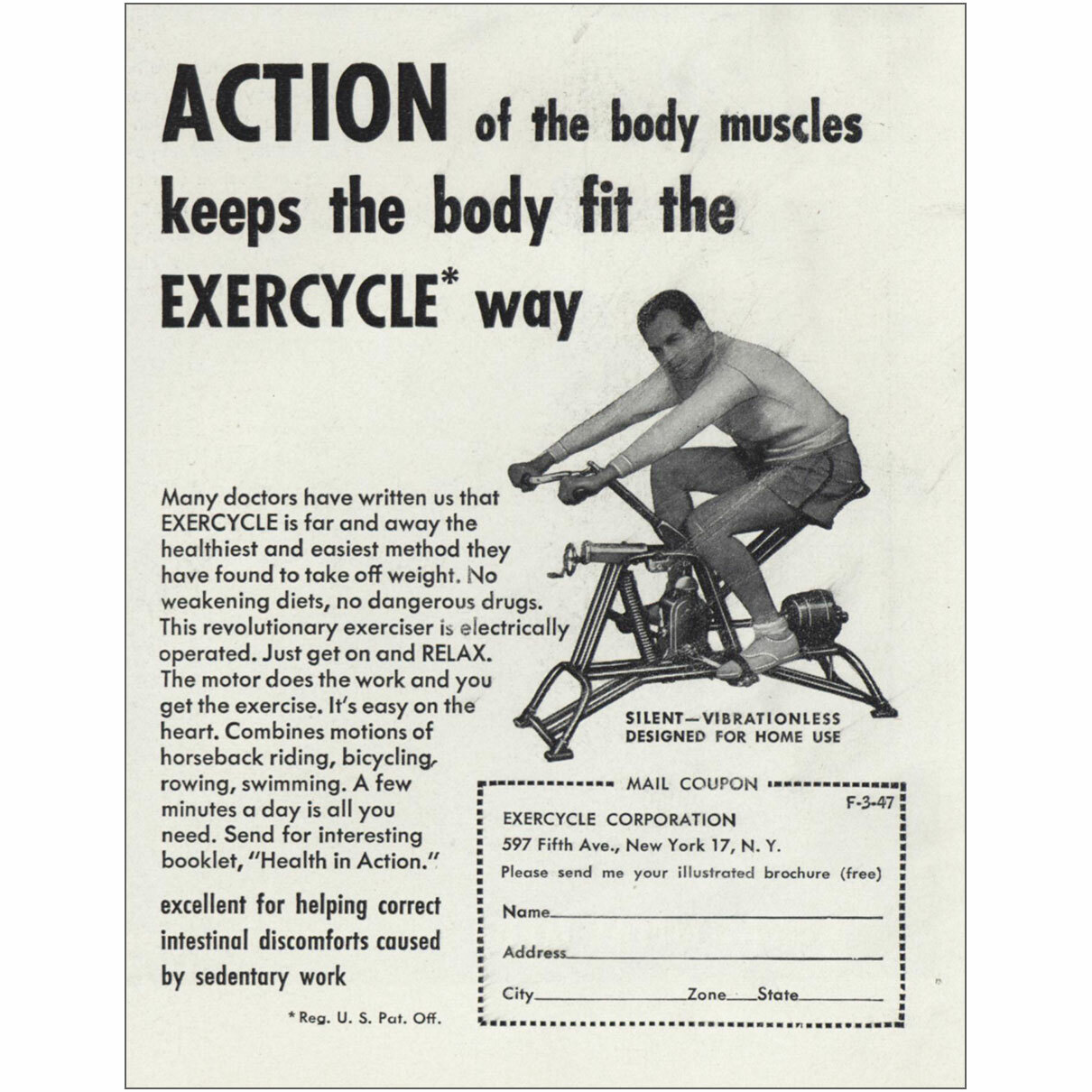 1947 Exercycle: Action of the Body Muscles Vintage Print Ad | eBay