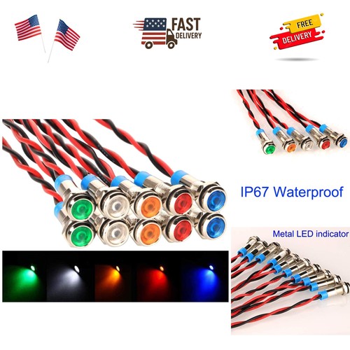 10pcs 6mm 1/4" AC/DC 12-24V LED Metal Indicator Light Waterproof Signal ...