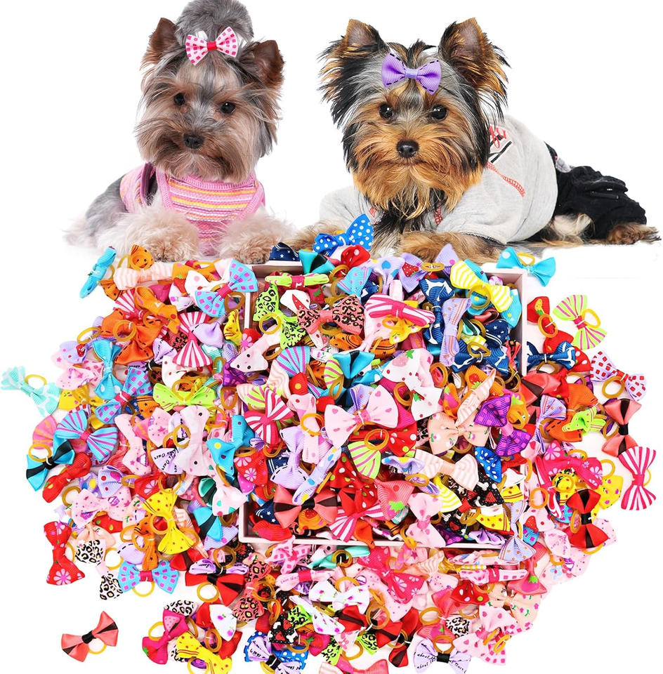 100PCS Cute Puppy Dog Small Bowknot Hair Bows,Yorkie Doggie Bows with ...