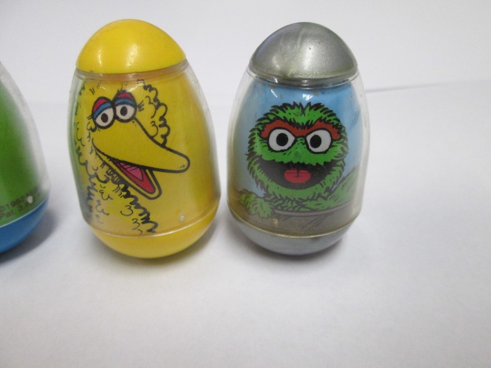4 Vintage Weeble Wobble 1982 Oscar, Bert, Ernie & Big Bird Muppet ...