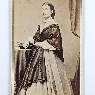 1860s CDV Photo Young Victorian Woman Dress Shawl Fashion Books Jordan ...