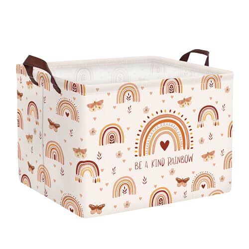 Boho Rainbow Storage Basket for Kids Pink Girls Butterfly Flower Shelf ...
