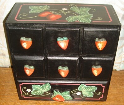 STRAWBERRY 7 DRAWER CABINET CHEST BLACK 11” X 11” HANDCRAFTED WOOD | eBay