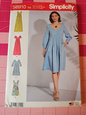 Simplicity Pattern S8910 Boho Dress Fit Flare Pleated 4 Views Sizes 14 ...