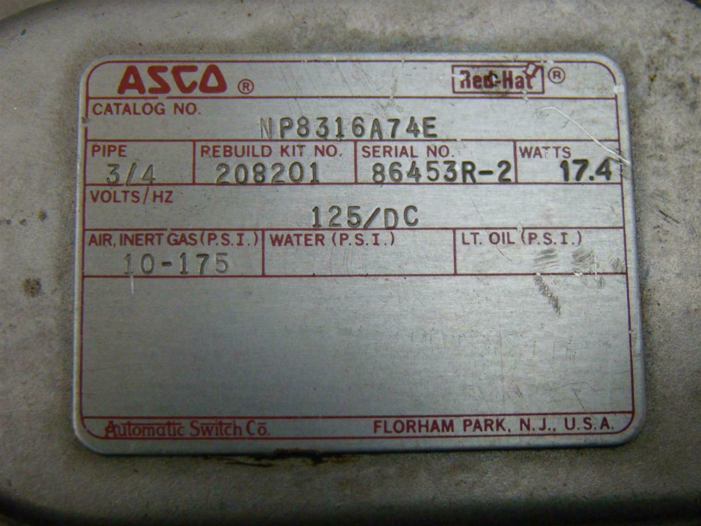 Asco 3/4pipe 125Dc 208201 86453R-2 17.4W NP8316A74E | eBay