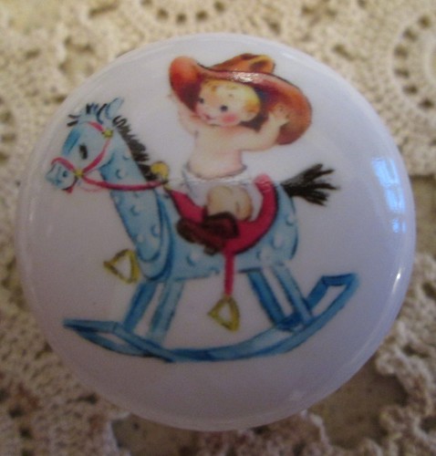 Retro Baby Cowboy White Ceramic Porcelain Cabinet Drawer Knob Vintage ...
