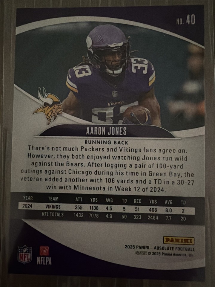 2025 Absolute Football Panini football /425 Aaron Jones Minnesota ...
