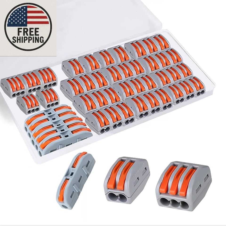 44Pcs Lever Wire Connectors Kit | 1/2/3 Port Push-In Quick Splice ...