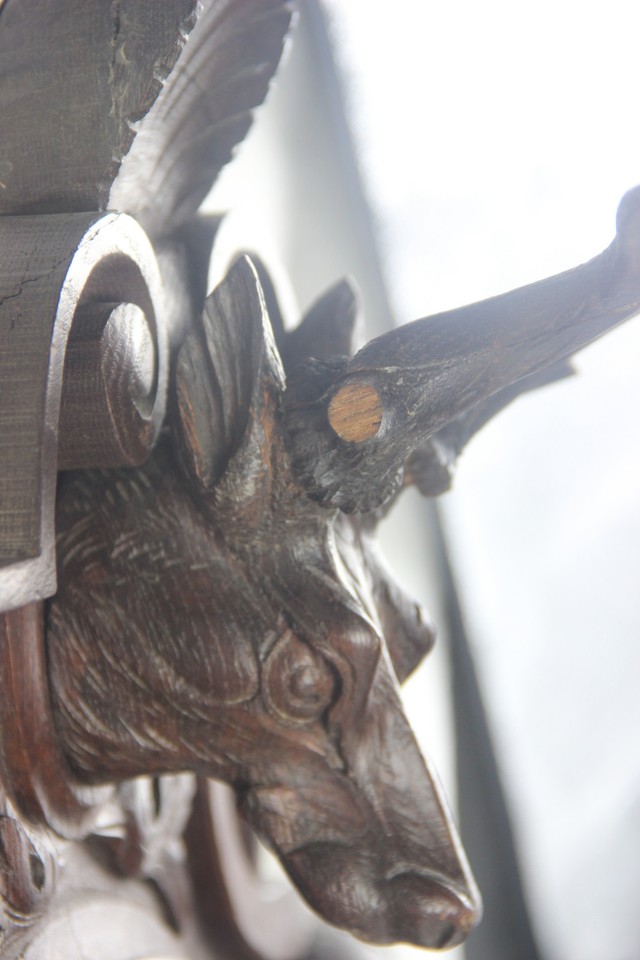 Huge German Black forest oak wood carved hunting trophy Deer dog head ...