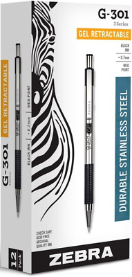 Zebra Pen 41310 Model G-301 Retractable Gel Ink Pen, 0.7mm, Black Ink ...