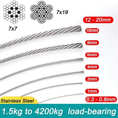 Stainless steel 304 Wire Rope cable rigging 0.3-1mm 2mm 3mm 4mm 5mm 6mm ...