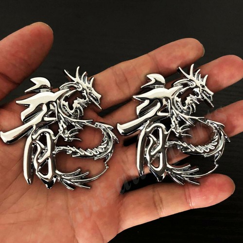 2Pcs Metal Chrome Chinese Dragon Character Car Emblem Badge Sticker ...