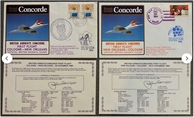 BA CONCORDE,RETURN FIRST DAY COVERS,COLOGNE-NEW ORLEANS-COLOGNE .20/21 ...