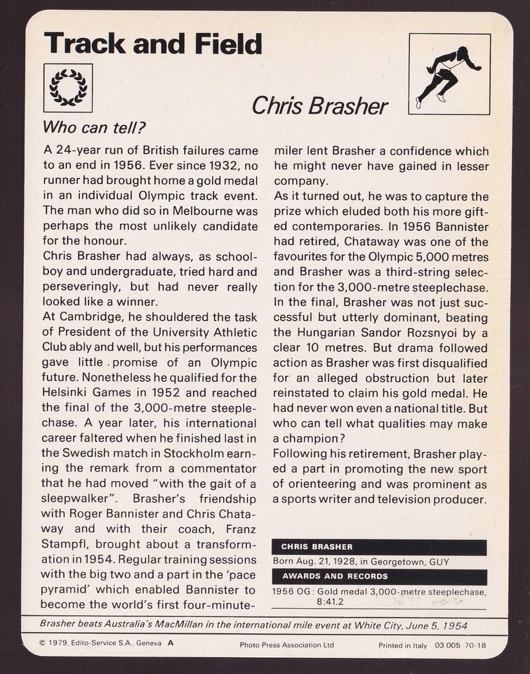 CHRIS BRASHER British Track & Field Runner 1979 SPORTSCASTER CARD #70-18A | eBay