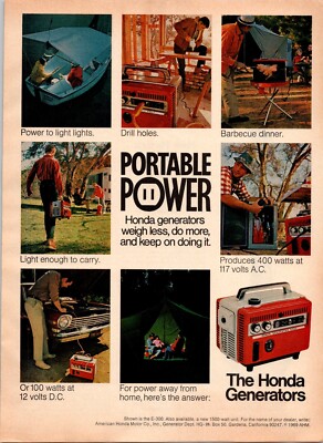 Honda Generators-Portable Power-Vintage Print Ad 1969 | eBay