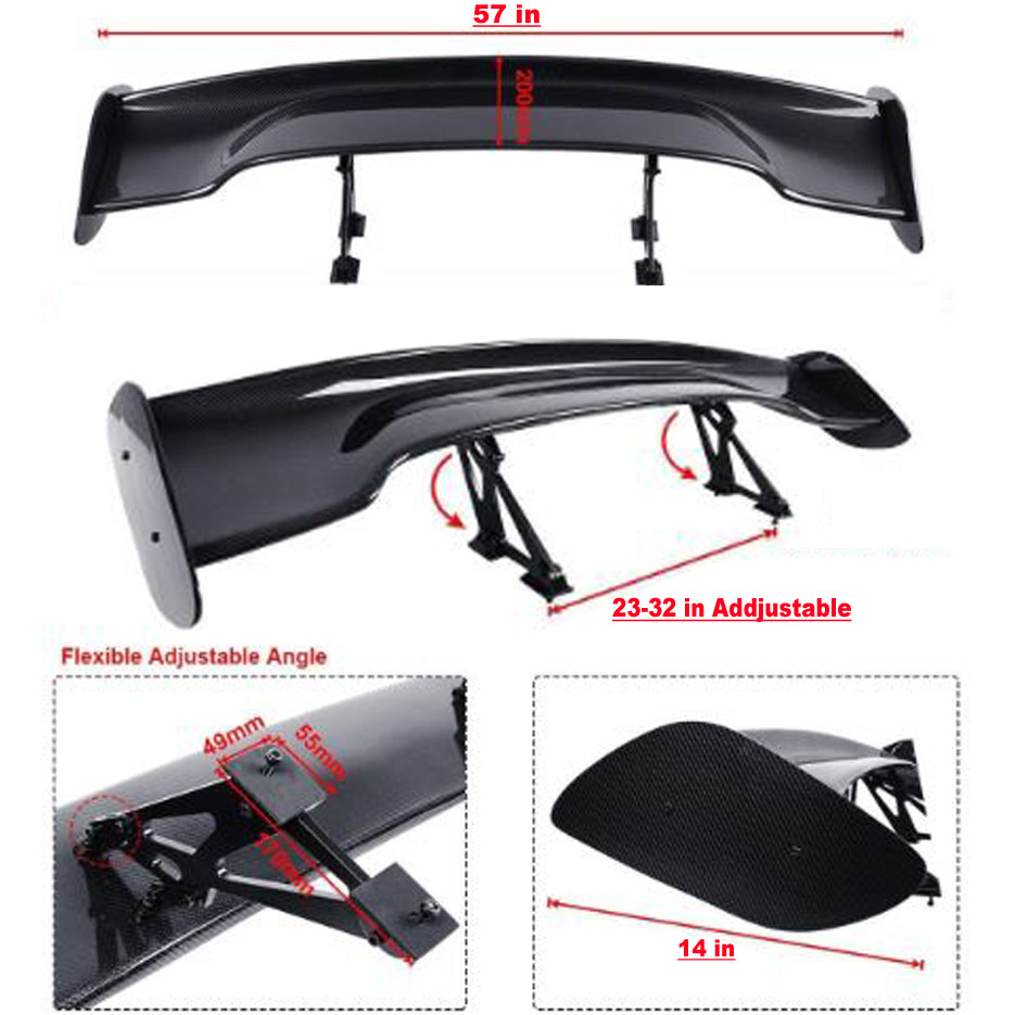 Universal 57" GT JDM Trunk Rear Spoiler Wing Aluminum Leg Stem Black ...