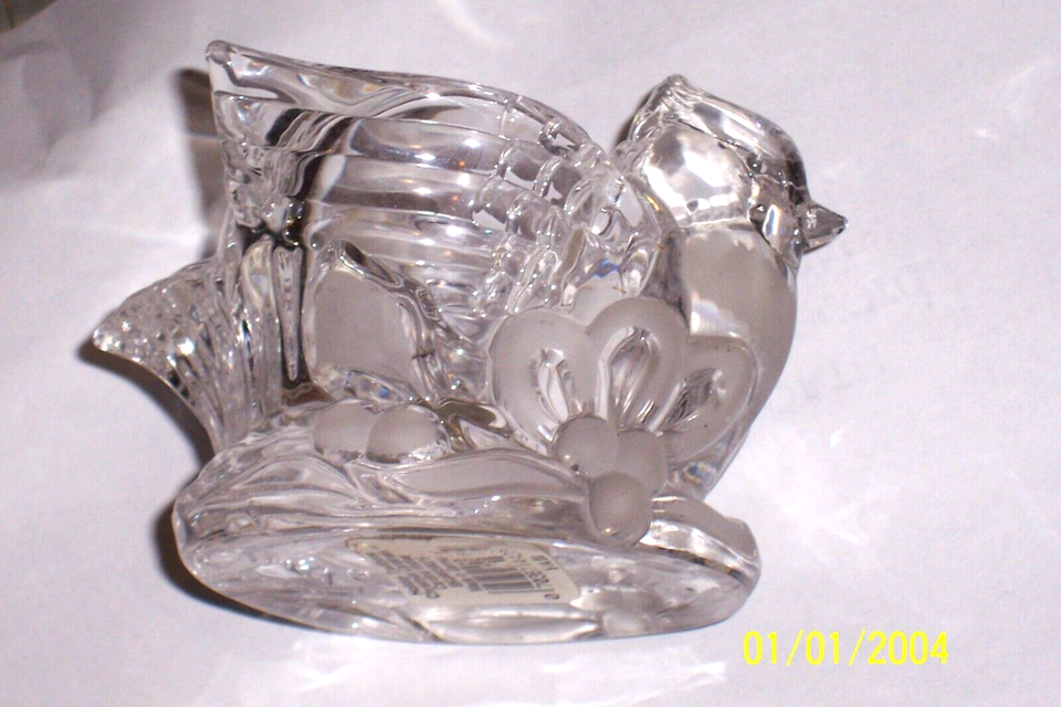 Gorham Cardinal Votive Crystal Candle Holder Clear & Frosted Glass Bird ...