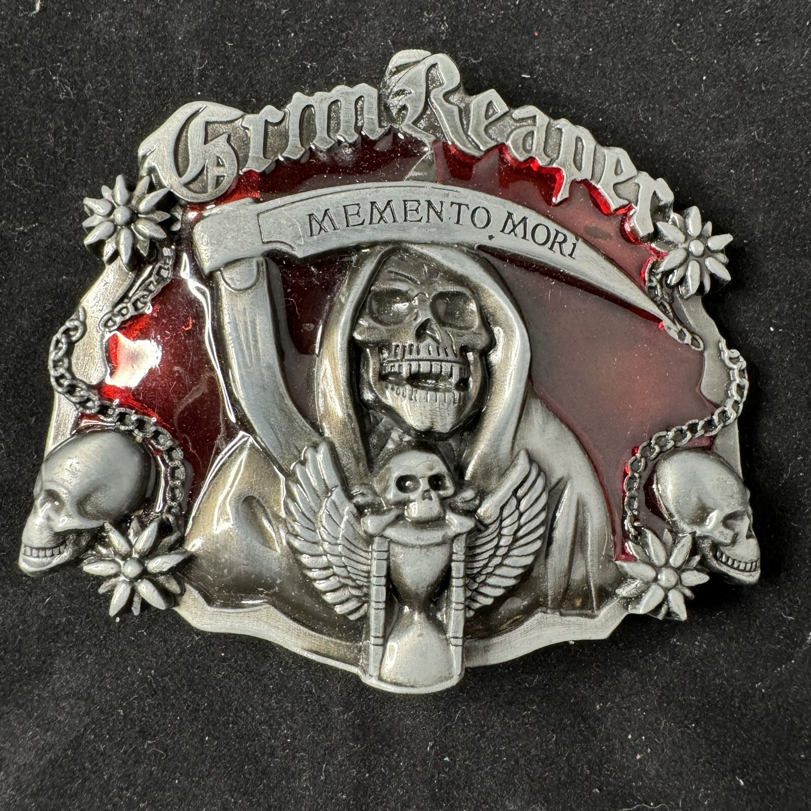Grim Reaper Memento Mori Metal Red Enamel Belt Buckle… - Gem