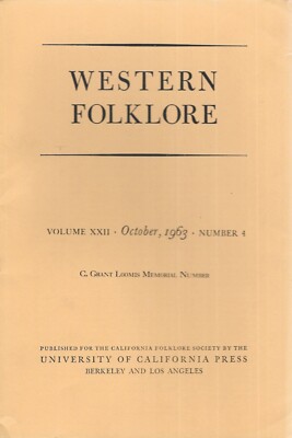 Western Folklore - Volume XXII -October 1963- Number 4 Paperback C ...