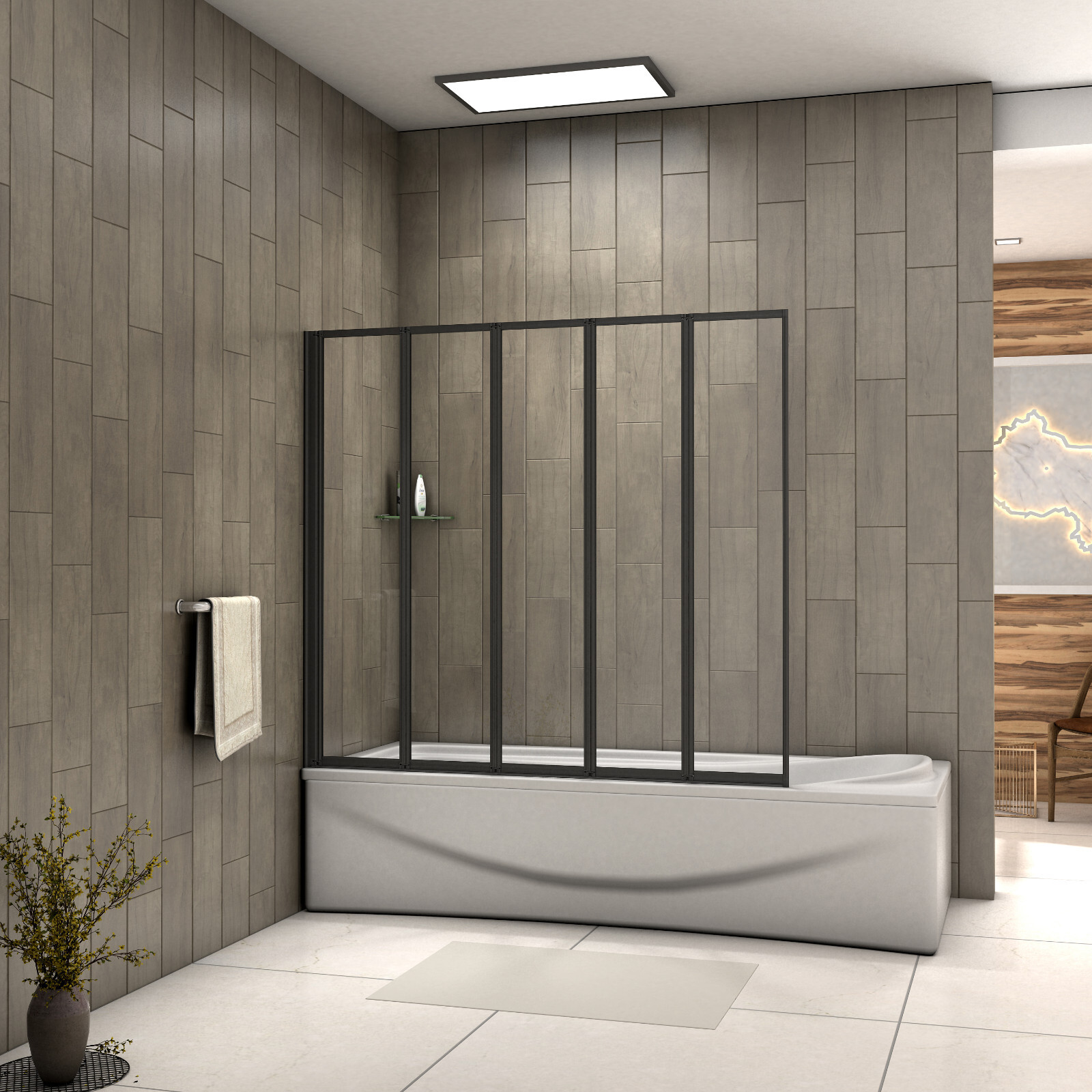 Bathroom Matt Black Frameless 1200x1400mm 5 Folding Shower Bath Screen ...