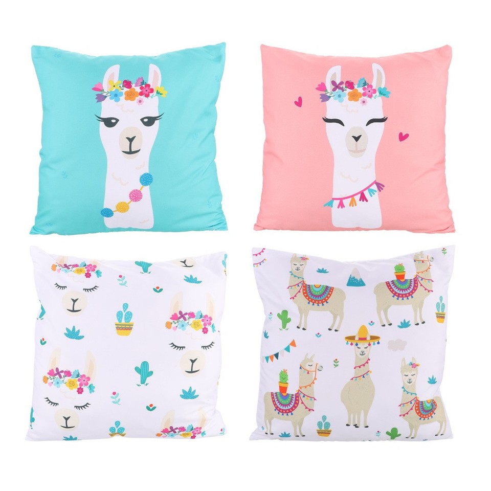 4 Pcs Sofa Pillowcase Replacement Throw Pillow Covers Alpaca Design ...