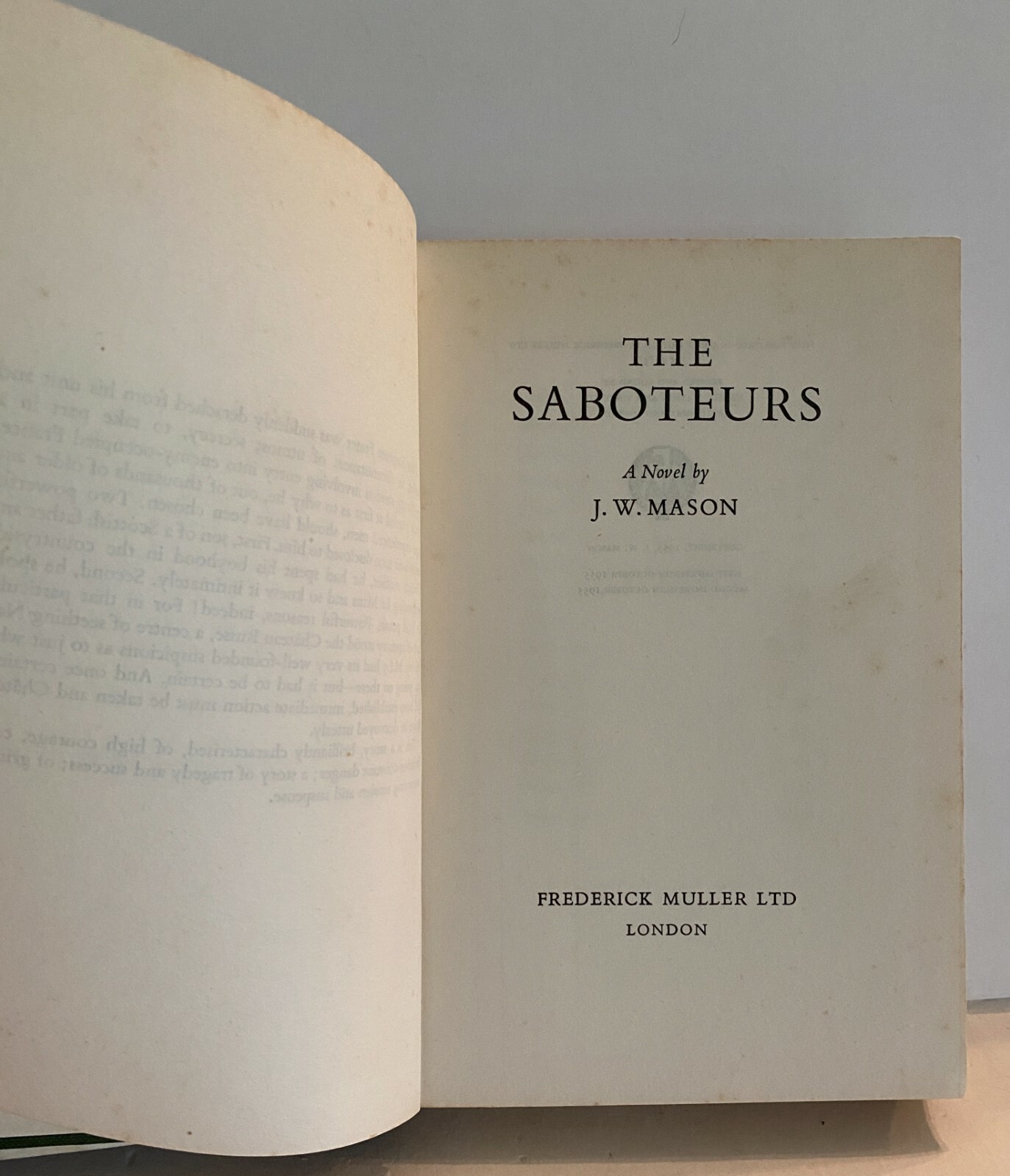 The Saboteurs J W Mason HB DJ 1955 vintage book vintage book | eBay ...