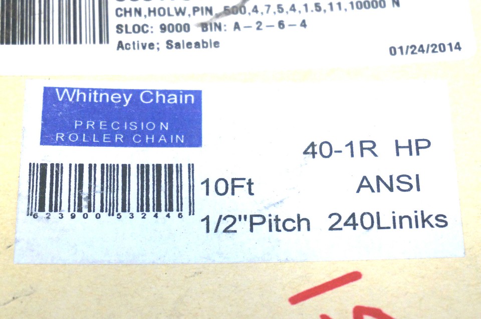 NEW WHITNEY CHAIN 40-1R HP PRECISION ROLLER CHAIN 10FT 401RHP | eBay