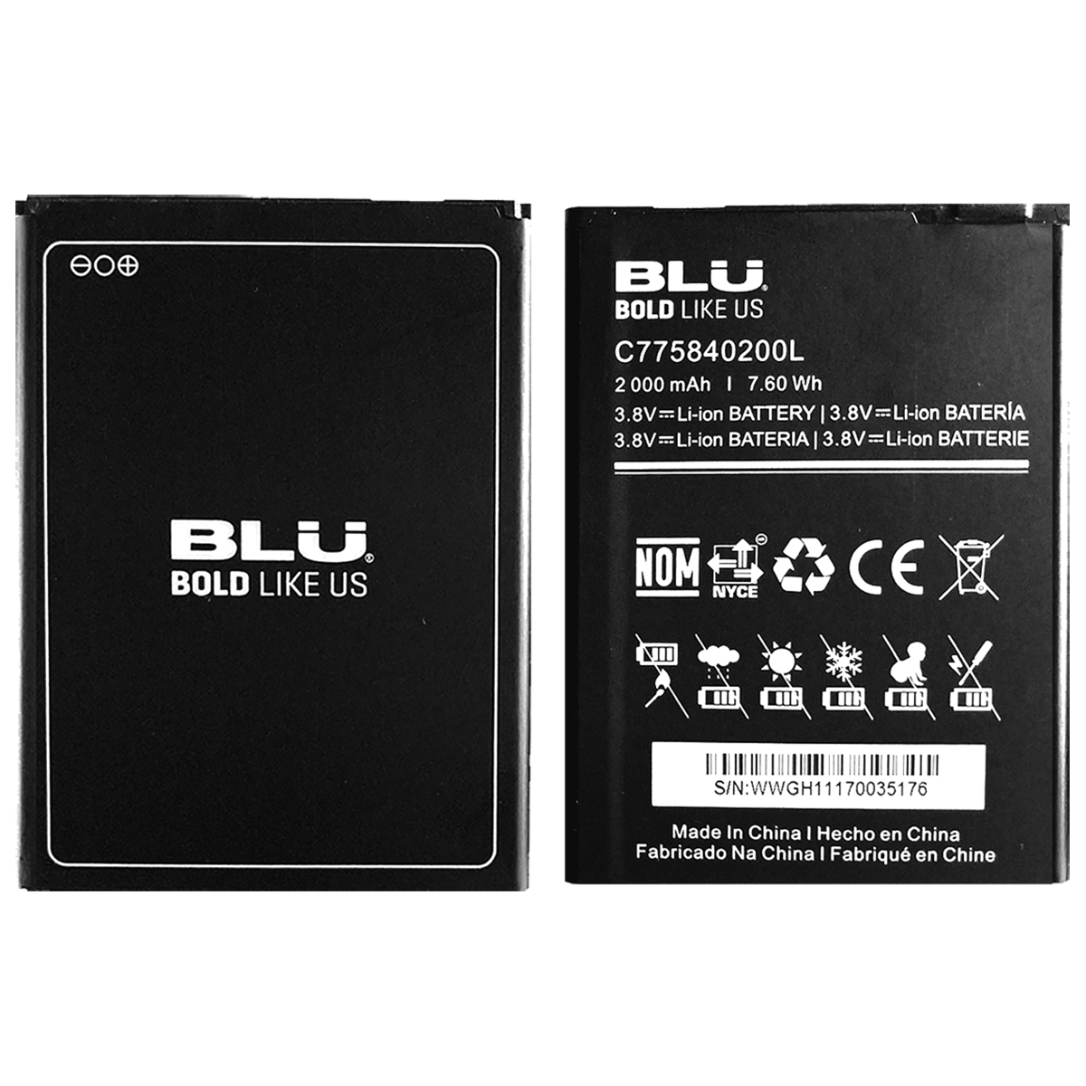 BLU C775840200L Li-ion Smartphone Battery 2000 mAh 3.7 VDC Super Fast ...