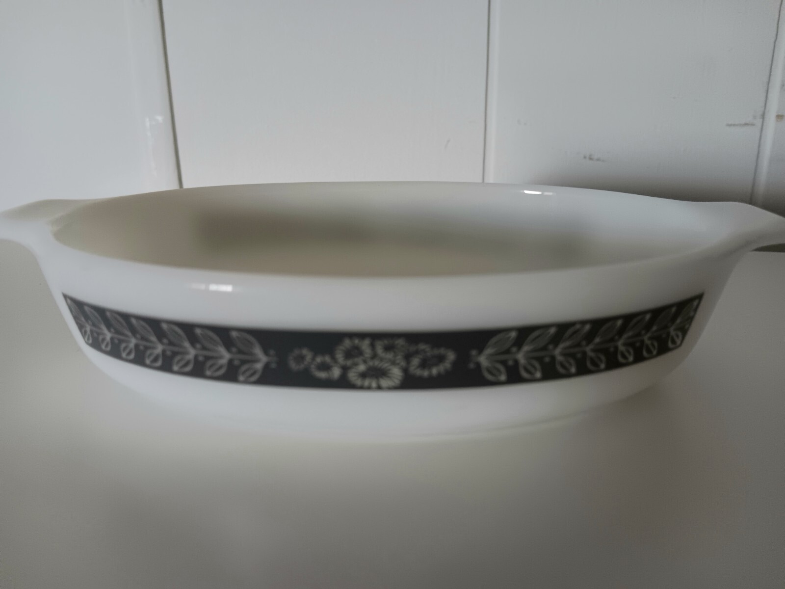 Pyrex Grecian Gray Floral Stripe Pixie 700 Au Gratin Dish 10 Oz White ...
