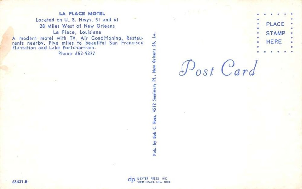 La Place Louisiana La Place Motel Vintage Postcard AA73622 | eBay