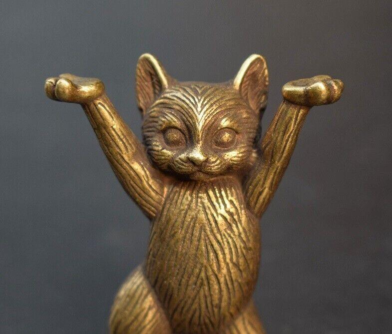 Brass Cat Animal Statue Small Sculpture Tabletop Figurine Home Decor ...