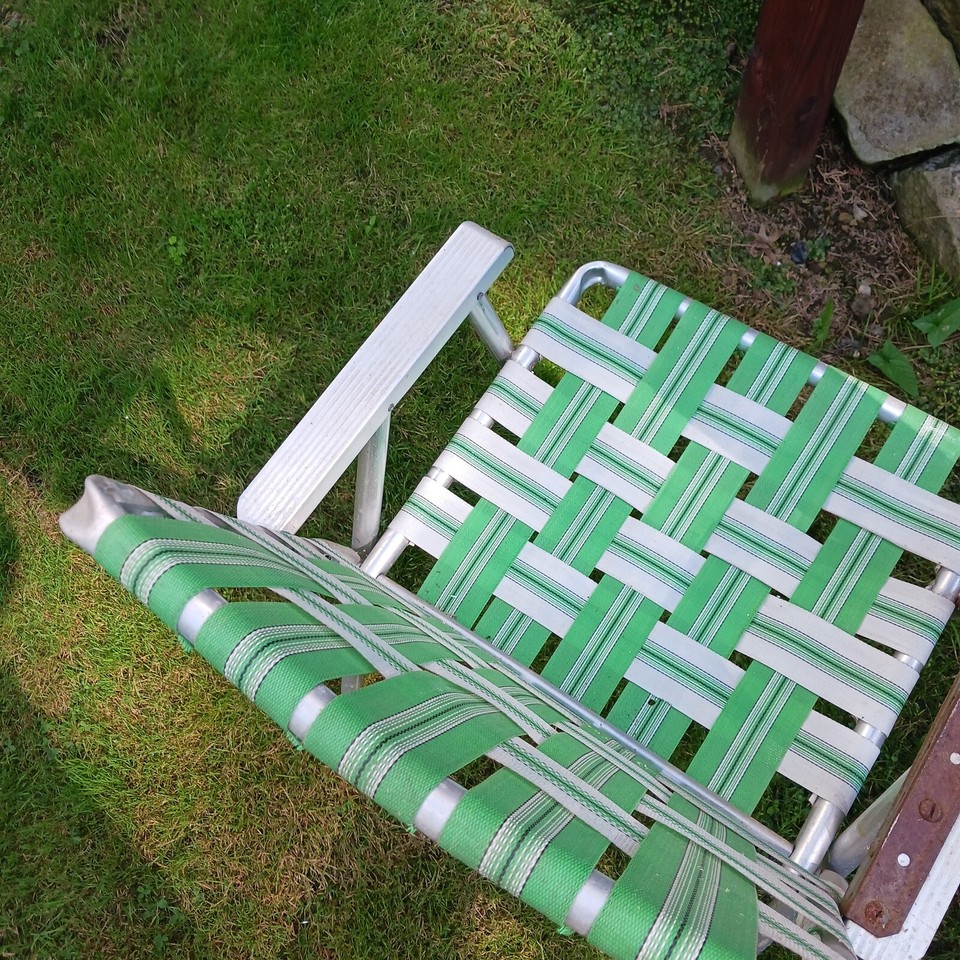 Chair Vintage Aluminum Folding Chair Beach Lawn Webbed Green White 80s ...