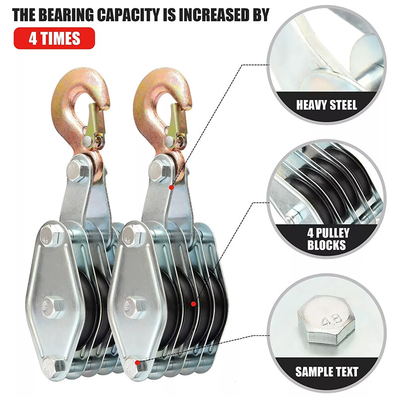 65 Feet Rope Hoist Pulley 2 Ton Wheel Block and Tackle System 7:1 Ratio ...