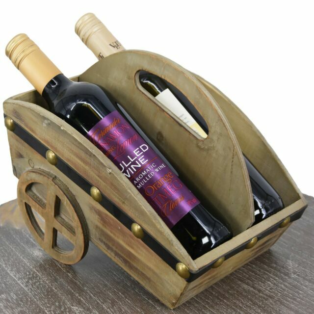 GEEZY Wheelbarrow Wood Wine Rack Bottle Holder for sale online | eBay