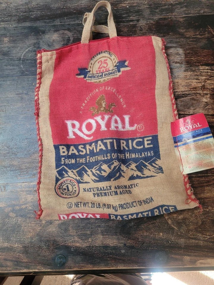 Royal Basmati Rice Tote Bag Zip Handles Heavy Duty Woven Storage Burlap ...