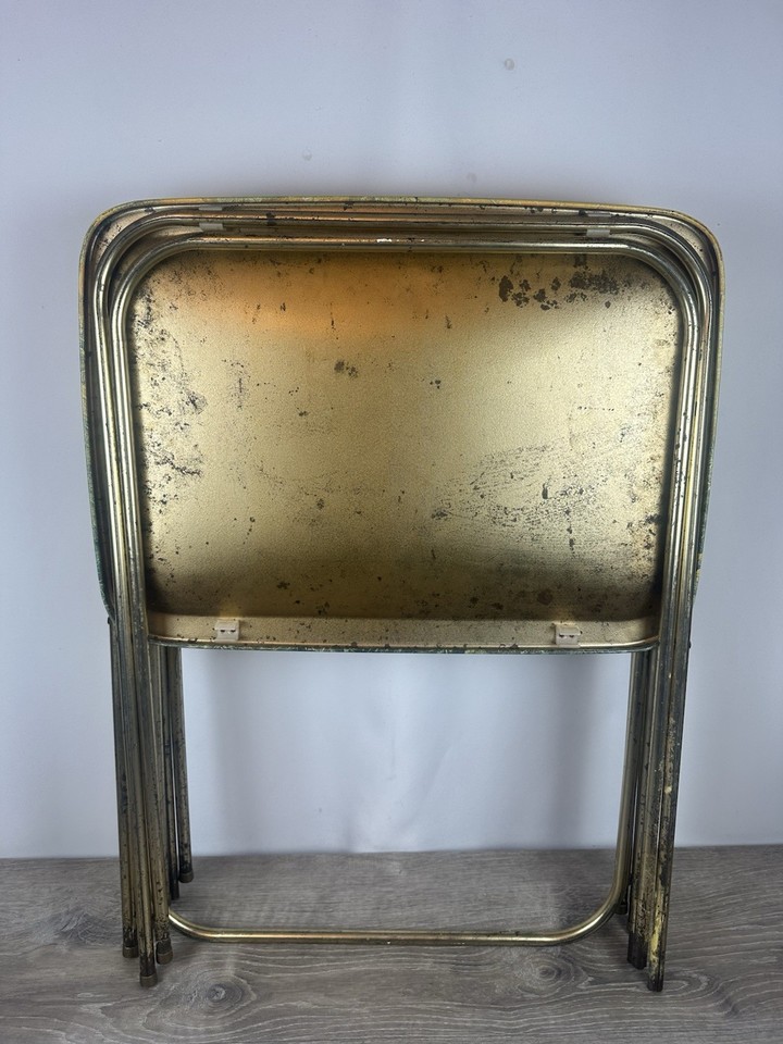 Lot 4 Vintage MCM Floral Daisy Green Retro Metal TV Tray Tables Folding ...