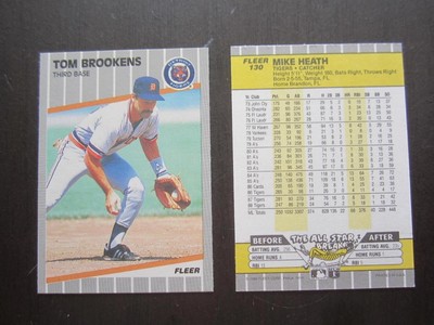 1989 FLEER BASEBALL TOM BROOKENS MIKE HEATH ERROR CARDS WRONG BACKS ...