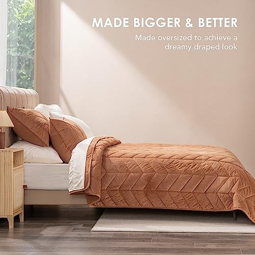 3 Pieces Luxurious Queen Velvet Quilts, Full/Queen (92" x 96") Burnt ...