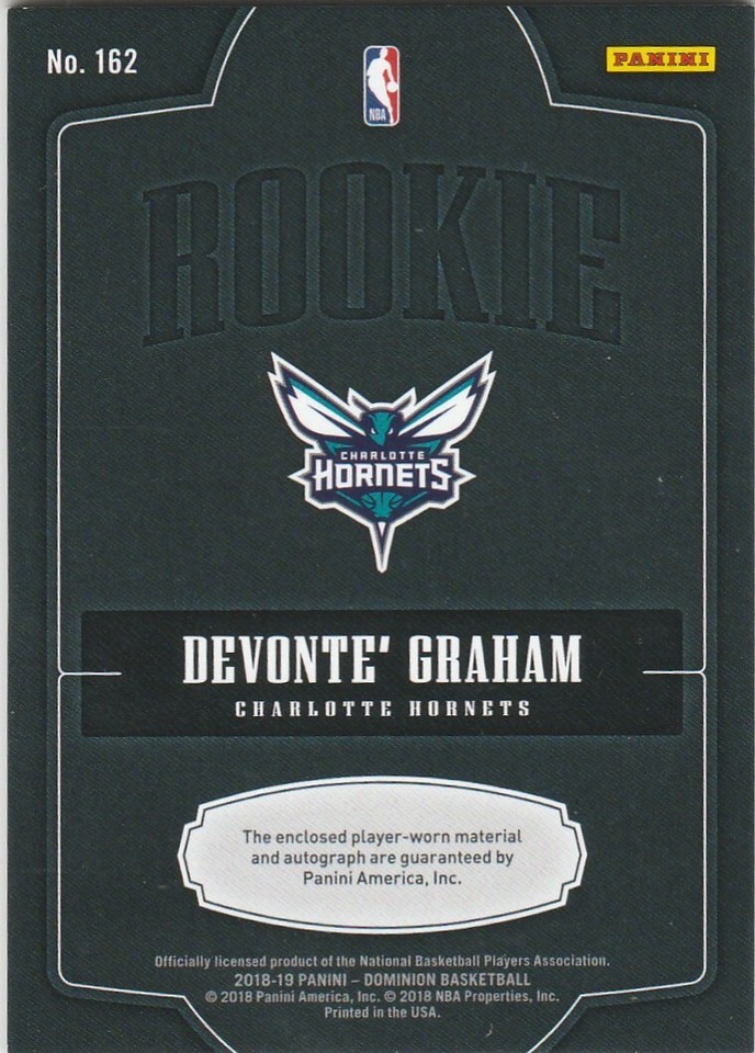 Devonte Graham RC 2018-19 Panini Dominion #162 Jsy Auto /199 Jayhawks ...