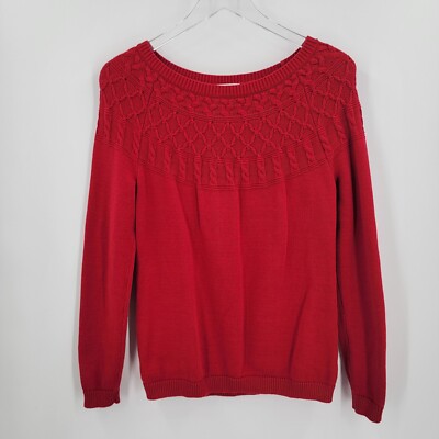 Talbots Sweater Women's Small Red Yoke Cable Knit Long Sleeve | eBay