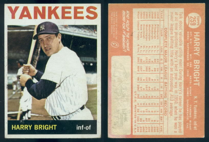 (29926) 1964 Topps 259 Harry Bright Yankees-EX | eBay