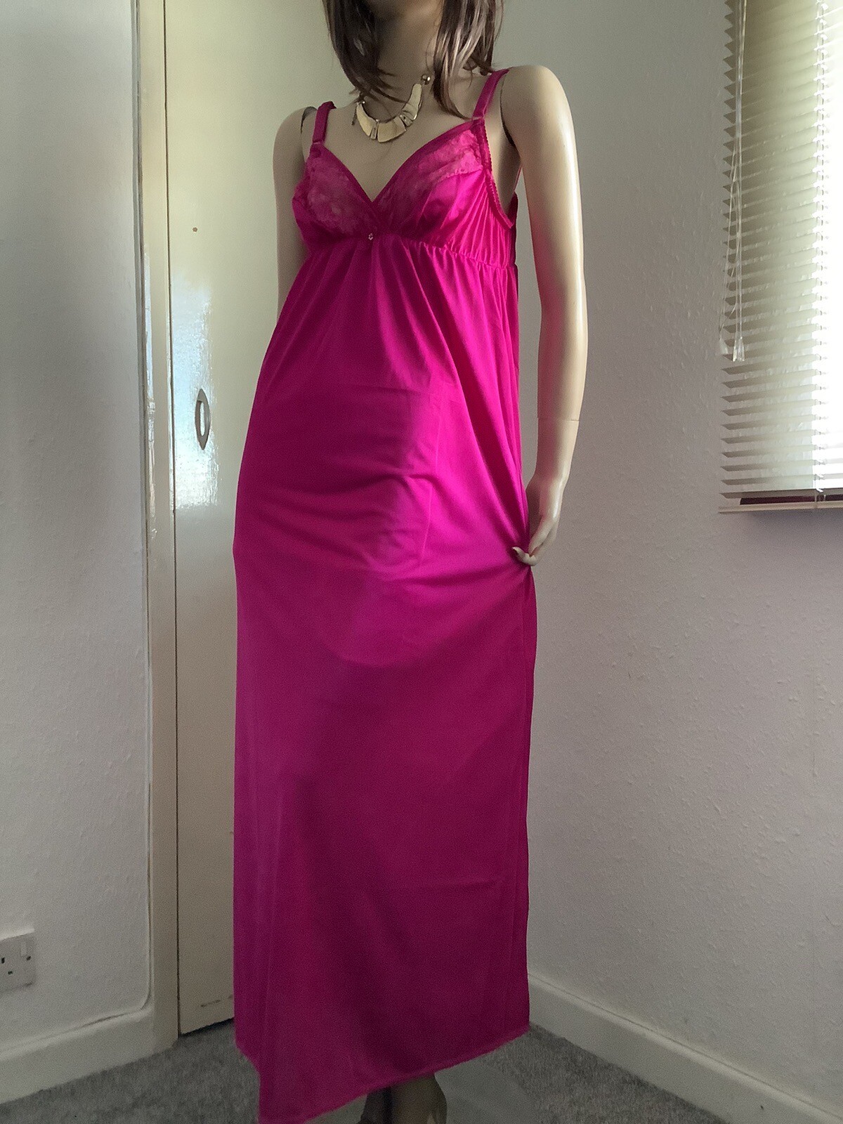 Magenta Silky & Lacy Long Formal Length Bra Slip or Nightgown XL BNWT ...