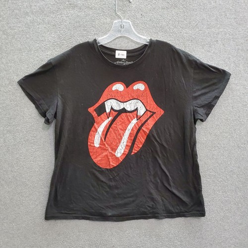 The Rolling Stones Women Top Large Black T-Shirt Logo Vampire Tongue ...