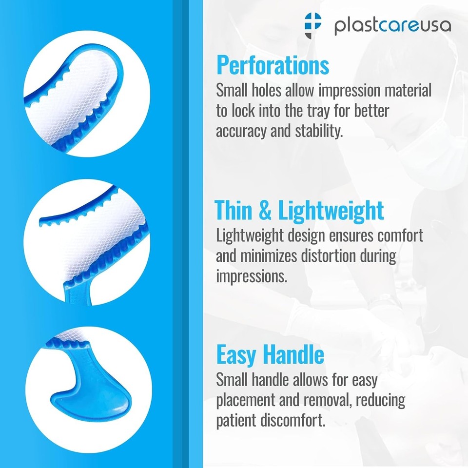 50 Posterior Blue Disposable Dental Bite Registration Trays, Impression ...