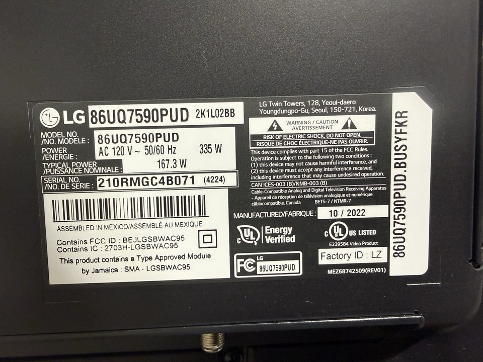 LG UQ7590 86" LED LCD Smart TV 4K 86UQ7590PUD w/ Remote -Half Screen ...