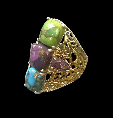 CHUCK CLEMENCY STS 925 Sterling Silver Multi-Color Turquoise Gemstone ...