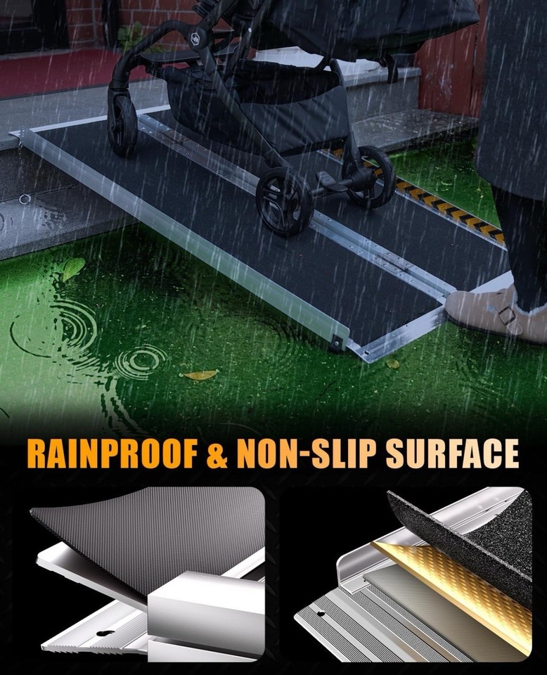 VNN Portable Wheelchair Ramp 4FT, Non-Slip Aluminum Folding Handicap ...