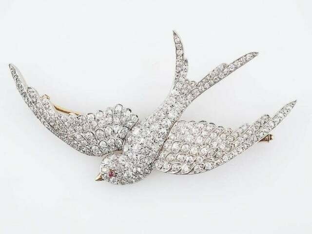 2.00CT Round Cut Simulated Diamond Flying Bird Pin Brooch 14k Yellow ...