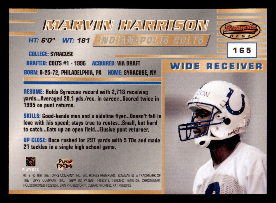 1996 Bowman's Best #165 Marvin Harrison RC | eBay