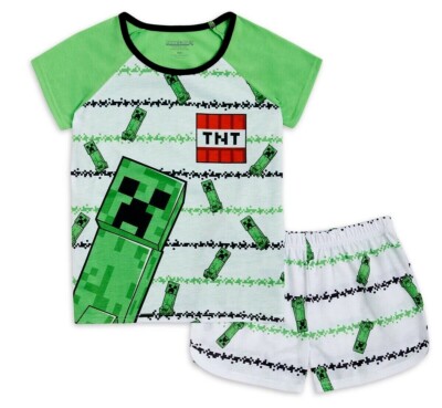 Minecraft Girl's Pajamas Set Armored Alex T Shirt Sleep Shorts 4 5 6 6X ...